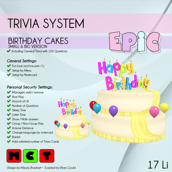 Second Life Marketplace - [EPIC Trivia System] Birthday Cake (ADD ME)